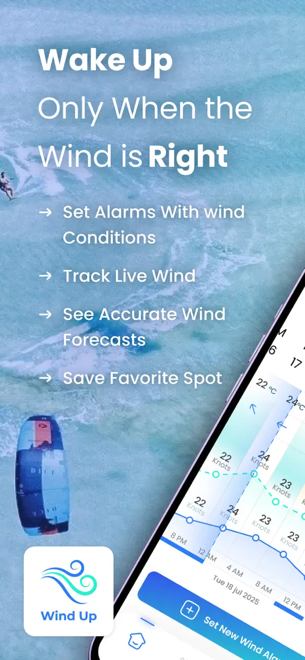 WindUp - Live Wind Alarm for Surfing, Flying & More